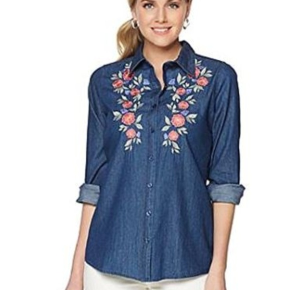Diane Gilman | Tops | Diane Gilman Dg2 Embroidered Button Down Denim ...